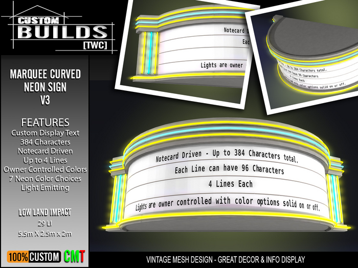 Second Life Marketplace - Marquee Curved Neon Sign V3